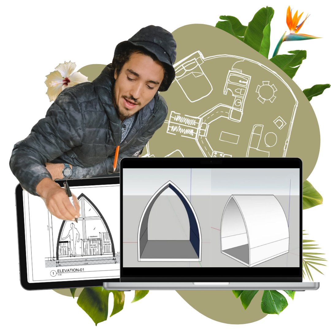 Elysian Falls Home Plans: 970 sq ft, 4 domes, 2 bedrooms, 1 bath, kitc – Domegaia